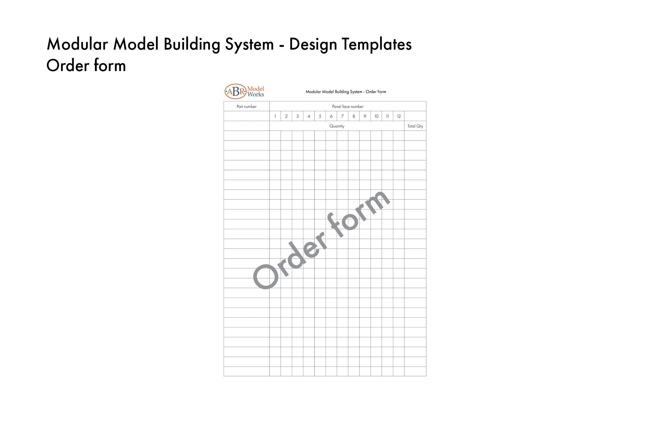 Modular Model Building System Design order form – ABR Model Works